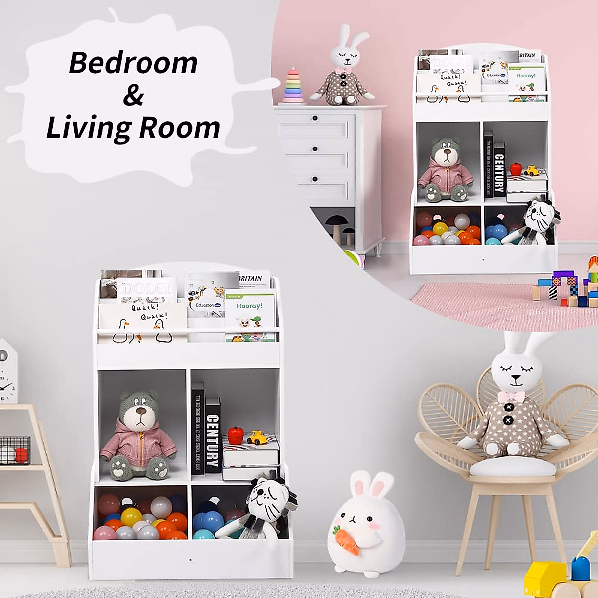 EGFheal Kids Bookshelf with Storage, Wood Children's Toy Storage Organizer and Bookcase - Perfect for Playroom, Bedroom, and Nursery School, White