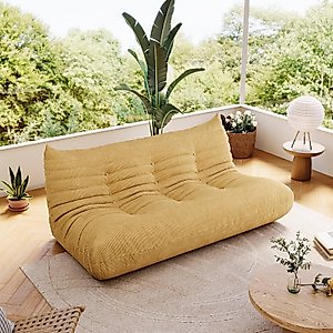 Generic Lazy Floor Sofa, Soft Corduroy One Seat Sofa, Minimalist Couches, Tatami Sofa, Corner Relax Sofa Couch for Living Room Apartment Home Bedroom Office Floor Lounge(3 Seat, Norway Yellow)