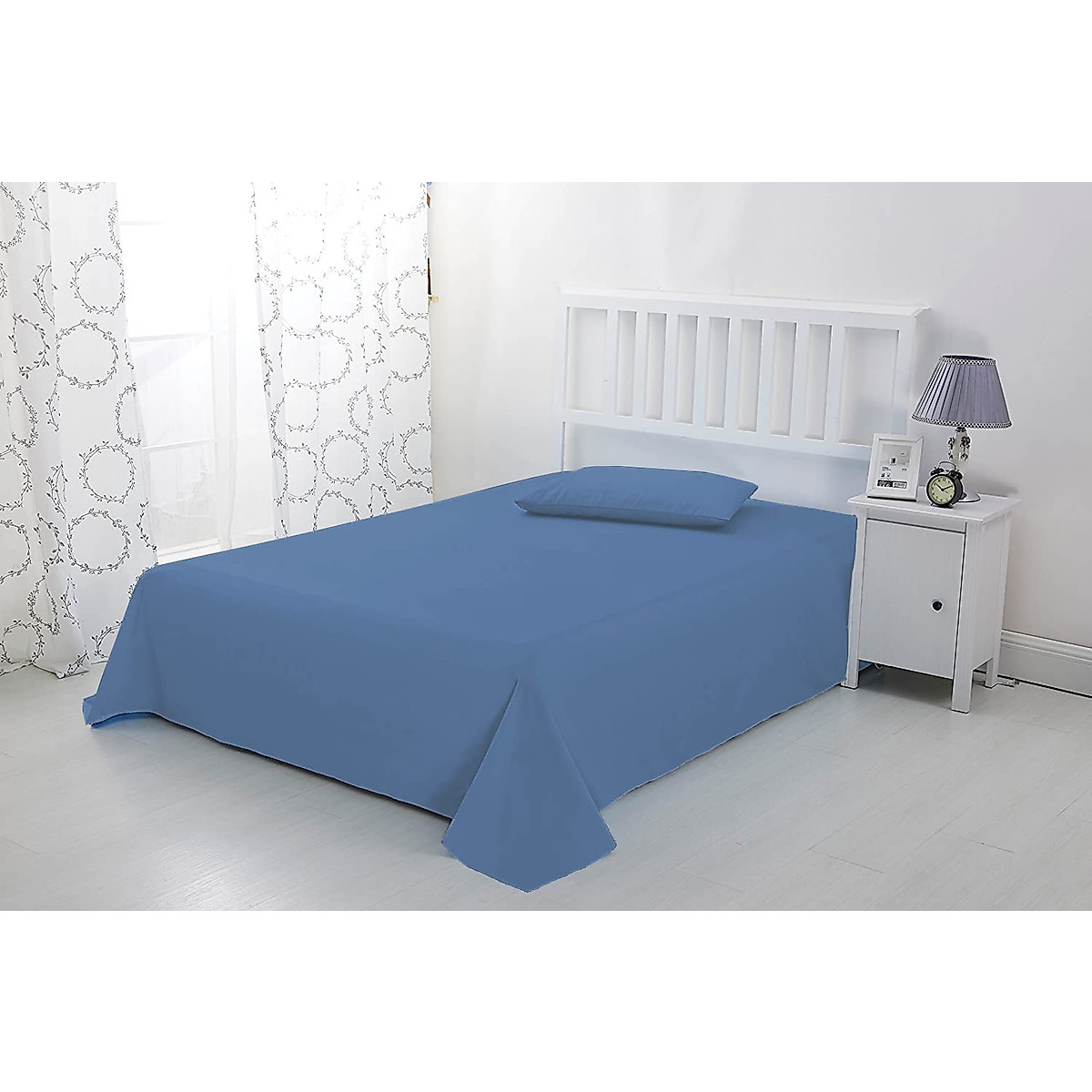 Luxurious 3 Piece Flat Sheet 800 Thread Count 100% Egyptian Cotton Luxury Soft Fabric Flat Sheet Oversized King Plus Size (120" x 120") Inch - Medium Blue Solid