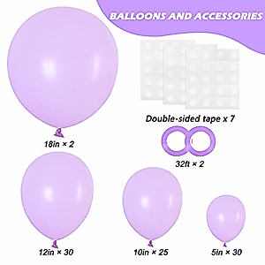 RUBFAC 87pcs Pastel Purple Balloons Different Sizes 18 12 10 5 Inches for Garland Arch, Premium Purple Latex Balloons for Birthday Party Wedding Baby Shower Bridal Shower Decorations