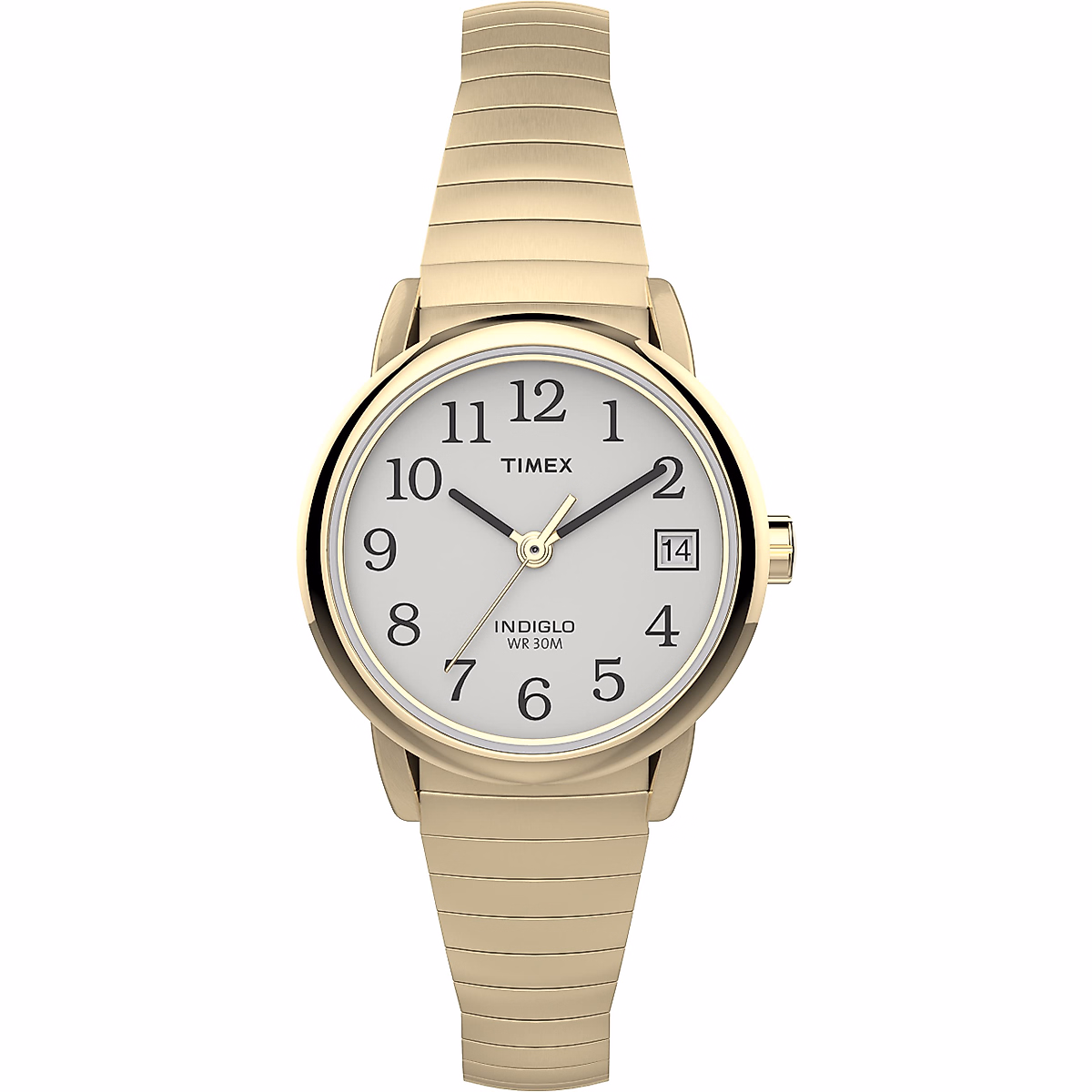 Timex Women's Easy Reader 25mm Watch – Gold-Tone Case White Dial with Tapered Expansion Band
