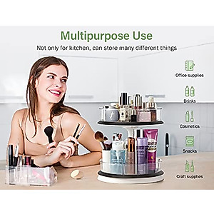 Kootek 2 Tier Lazy Susan Organizer, 11 Inches Height Adjustable Rotating Turntable, Spice Rack for Kitchen Cabinet, Countertop, Bathroom, Makeup, Pantry Organization and Storage with 4 Divided Bins