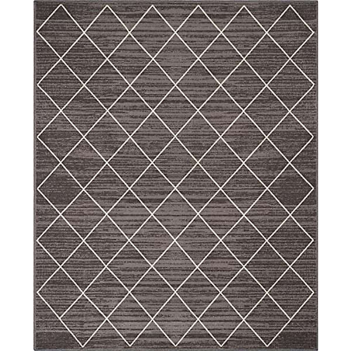 Well Woven Non-Slip Rubber Back (5' x 7') Diamond Lattice Print Grey Thin Pile Machine Washable Indoor Outdoor Area Rug