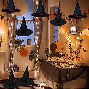 ZMCINER 12 Pcs Halloween Black Witch Hats Decorations Hanging Witch Hats with 100 Yards Rope for Halloween Witch Costume Accessories and Halloween Party Decorations