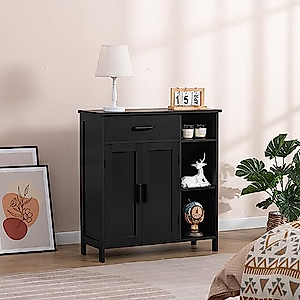 WEENFON Storage Cabinet with Doors and Shelves, Floor Storage Cabinet with Drawer, Accent Cabinet for Living Room, Bedroom, WFSNG04H