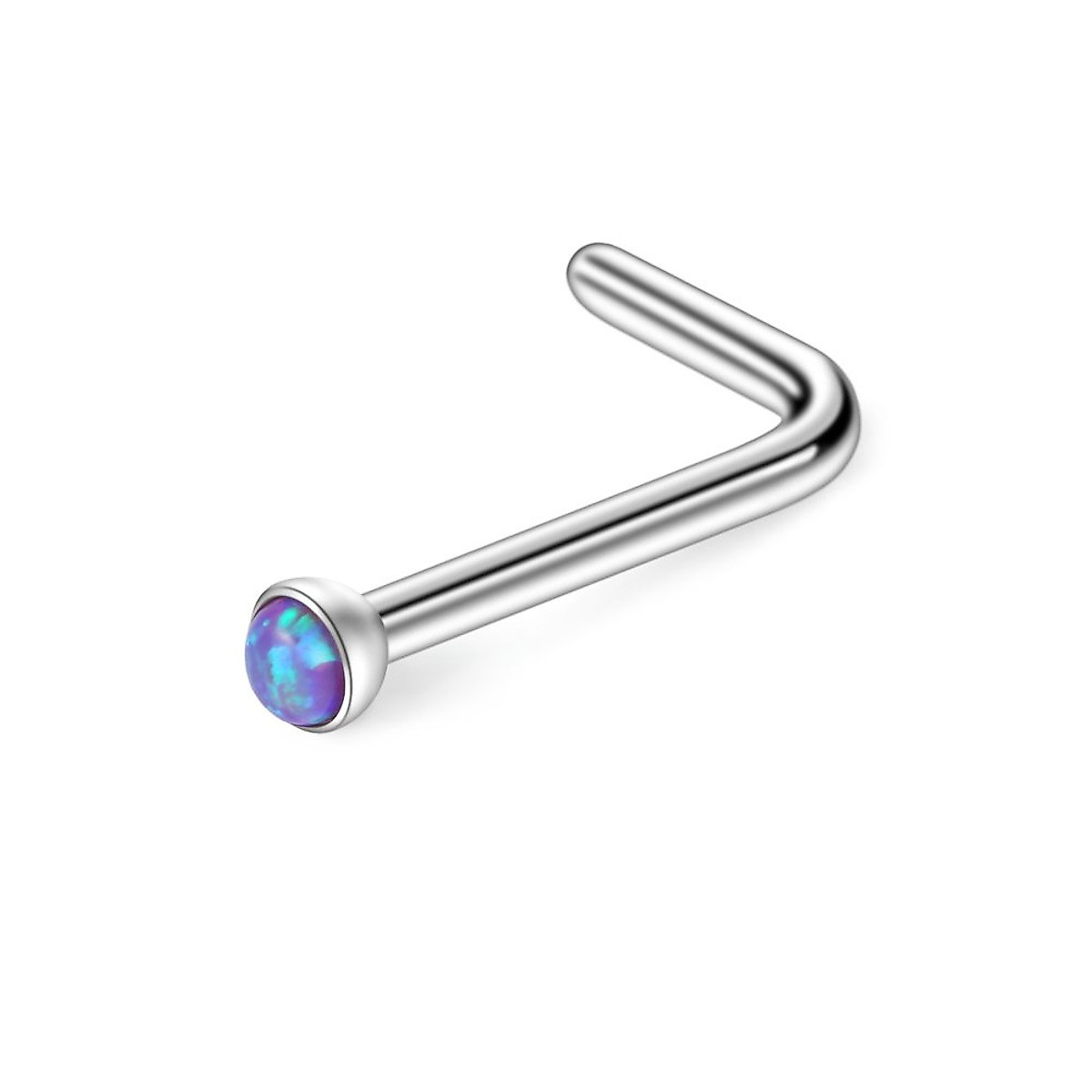 Ruifan 22G 316L Surgical Steel 1.5mm Mix Color Jeweled Opal & Clear CZ Nose L-Shaped Rings Studs Ring Body Piercing Jewelry 8PCS