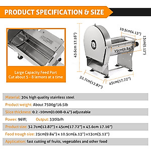 WICHEMI Electric Vegetable Fruit Slicer Commercial Cabbage Shredder Machine 2 IN 1 Manual Electric Onion Potato Slicer Machine Stainless Steel Electric Food Slicer Cutter 0.2-10mm Thickness Adjustable