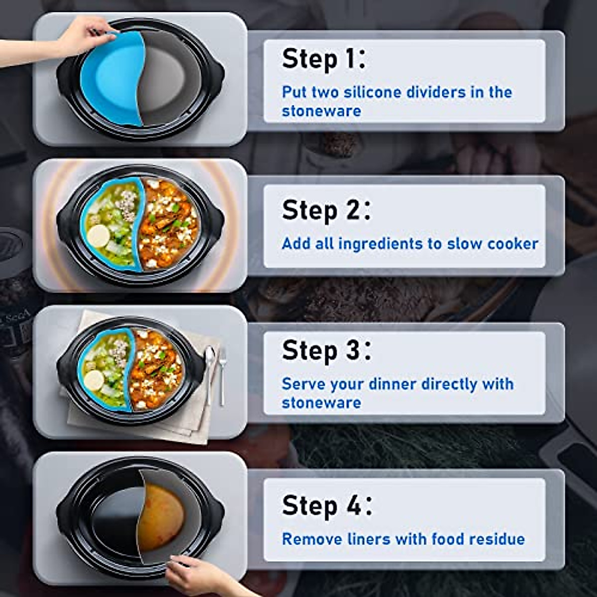 Silicone Slow Cooker Liners fit 6QT Crockpot Silicone Crock Pot Liners 2 IN 1 Reusable Leakproof Dishwasher Safe BPA Free Cooking Liners(2Packs Grey+Blue)