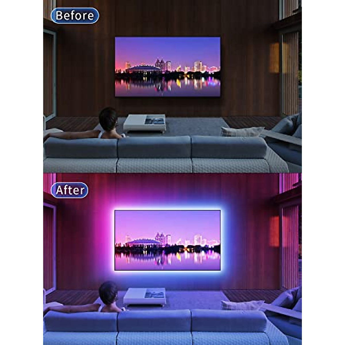 GIPOYENT LED Lights for TV, 16.4FT TV LED Backlight, for 45-75 Inch TV, Music Sync TV LED Light with Bluetooth Function - RGB Color Changing Light Strip for Bedroom (16.4ft)