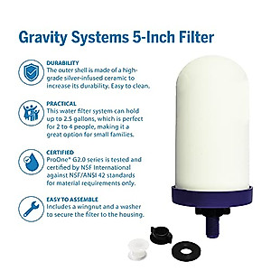ProOne G2.0 5-Inch Gravity Water Replacement Filter, Traveler+ and Big II Replacement Water Filter for Countertop Gravity Water Filtration Systems, Independently Tested Proven to Reduce PFAS
