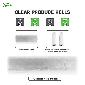EcoQuality 10x15 Plastic Produce Bags on a Roll 500 Bags/Roll- Food Storage Roll Bags, Clear Plastic Bags for Vegetables, Food, Fruits, Bread, Pet Waste Bags, Grocery Bags, Supermarket Bags (1)