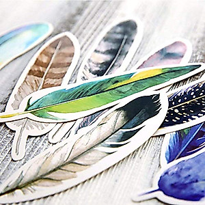 Koogel 60 Pcs Feather Bookmarks Colorful Feather Shape Paper Bookmarks for Reading