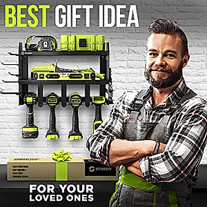 STURDY Power Tool Organizer Wall Mount - Heavy Duty Garage Organizer - Drill Holder - Tool Storage Rack for Handheld and Power Tools - Drill Storage Rack for Garage Organization (8 hooks)