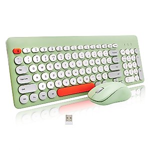 Wireless Keyboard and Mouse Combo 2.4G USB Cordless Keyboard with Number Pad,Quiet Click,Cute Round Key,Ultra Slim,Full Size for Computer Laptop PC Desktop Windows Mac,Sage Green