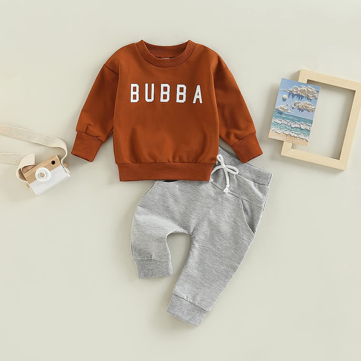 YOKJZJD Infant Toddler Baby Boy Fall Winter Outfits Letter Pullover Sweatshirt Long Sleeve T-Shirt Tops Pants Sweatsuit Clothes Set (Brown, 2-3T)