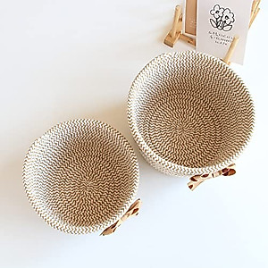 JIDOANCK Simple Hand Woven Cotton Rope Storage Basket, Large Capacity Storage Basket, Used for Mobile Books, Sundries, Cosmetics Beige M