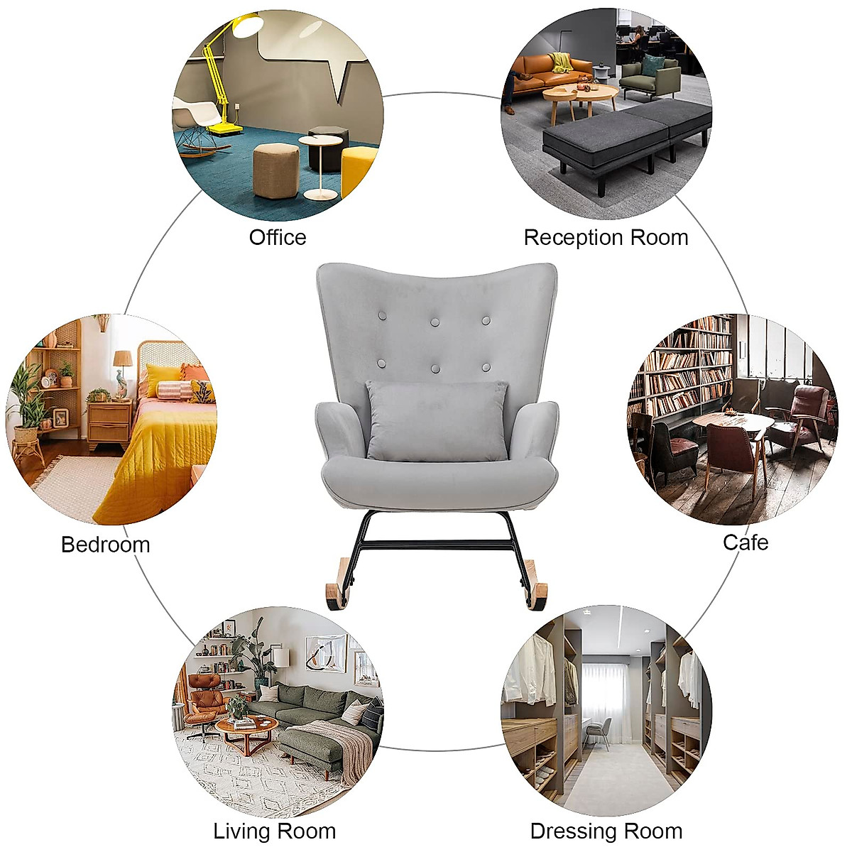 Artechworks Modern Velvet Rocking Chair, Glider Chair with Ottoman Cushion, Nursery Mid Century Upholstered Tufted Chair Rocking Armchair Rocker Accent Chair for Livingroom, Balcony, Grey