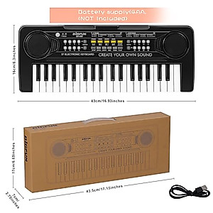Raimy 37 Keys Piano Keyboard for Kids, Portable Keyboard Piano Early Learning Educational Electronic Musical Instrument Toys Gifts for 3 4 5 6 7 8 9 Year Old Boys and Girls (Black)