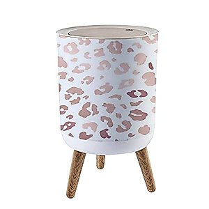 IBPNKFAZ89 Small Trash Can with Lid Trendy Rose Gold Leopard Skin Abstract Seamless Wild Animal Cheetah Garbage Bin Wood Waste Bin Press Cover Round Wastebasket for Bathroom Bedroom Office Kitchen