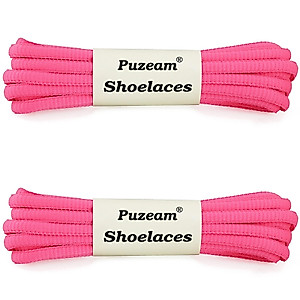 Puzeam 2 Pairs Oval Athletic Shoelaces 30 Colors 1/4" Half Round Shoe Laces for Sneakers - Hot Pink 120