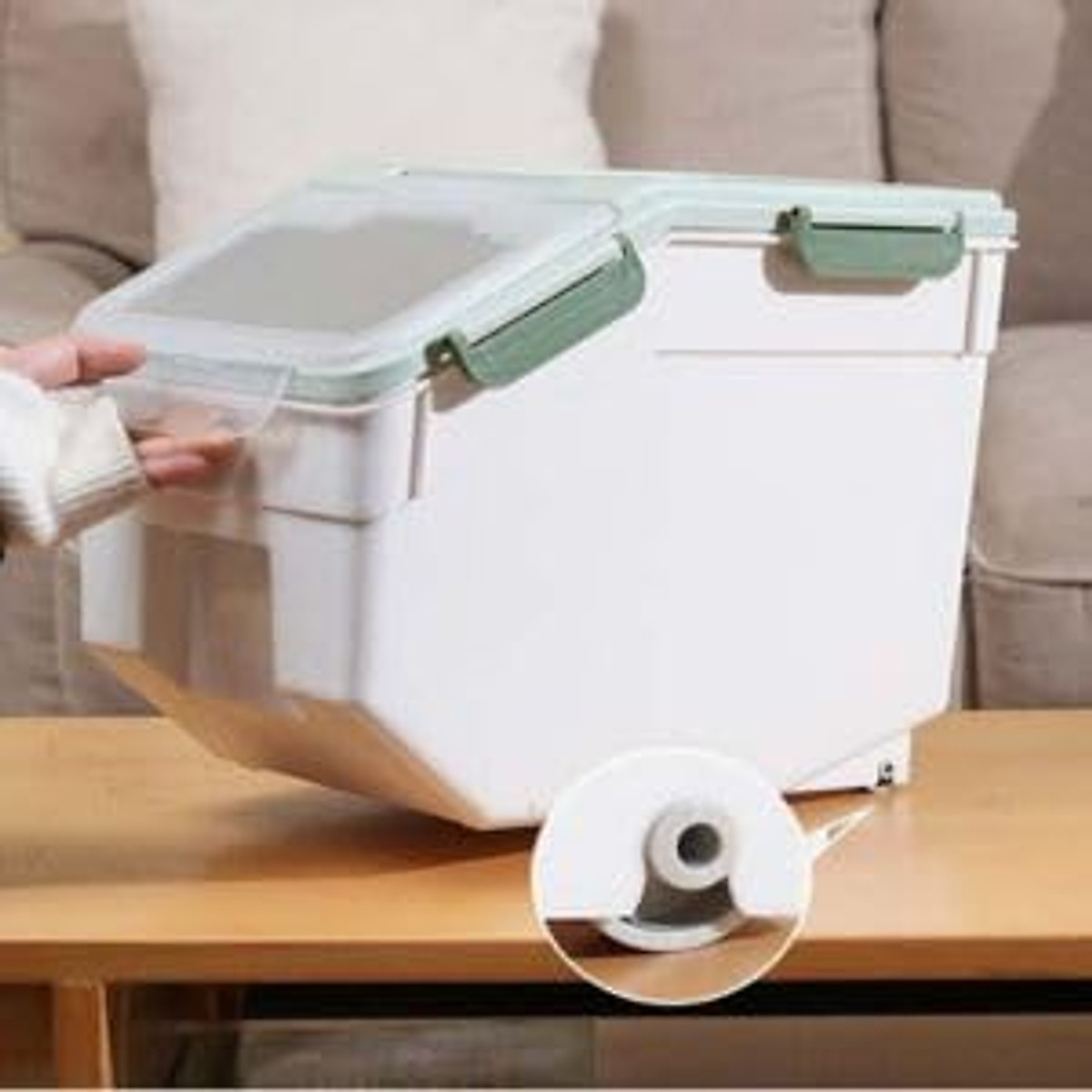 2 Pack Large Flour Storage Container 50 lb Airtight Rice Storage Container with Lid, Wheels, Measuring Cup, Scoop, Plastic Flour Sugar Bin Organizer for Grain Cereal, Rice Dispenser (Green)
