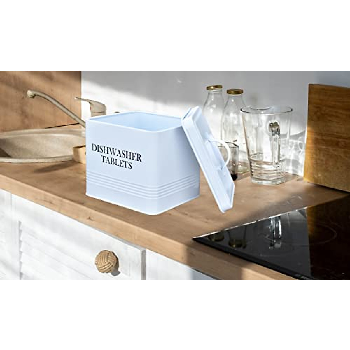 Metal Dishwasher Detergent Pods Containers -White Dish Washer Tablets with Lid for Kitchen Decor and Accessories
