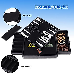 GSE 12.5" Premium Leather 4-in-1 Chess, Checkers, Backgammon and Chinese Checkers Board Game Combo Set. Board Strategy Game for Kids & Adults