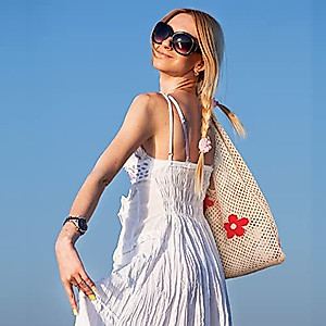 Women's Tote Bag Aesthetic Shoulder Handbags Crochet Purse Fairy Grunge Tote Bags Cute canvas tote (Apricot)