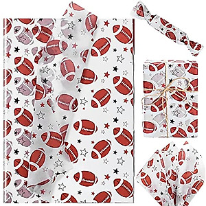 100 Sheets Football Tissue Paper Bulk Rugby Ball Wrapping Tissue Sheets for Gift Wrapping Brown Football Star Tissue Paper for Sport Party Birthday Gift Bag DIY Pompom Confetti Crafts, 20x14in