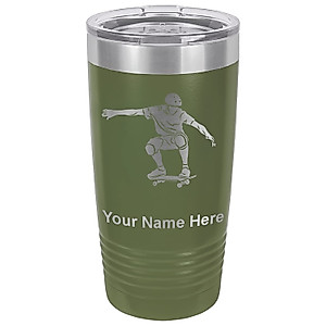 LaserGram 20oz Vacuum Insulated Tumbler Mug, Skateboarding, Personalized Engraving Included (Camo Green)