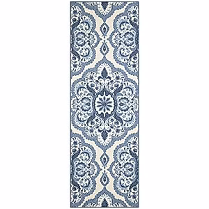 Maples Rugs Vivian Medallion Runner Rug Non Slip Hallway Entry Carpet [Made in USA], 2 x 6, Blue