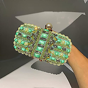 YLLWH Diamond Clutch Bags for Women Pearl Beading Handbag Bling Green Rhinestone Women's Evening Bags Wedding