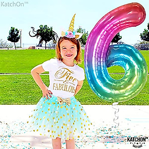 KatchOn, Giant Rainbow Number 6 Balloon - 40 Inch, Rainbow 6 Balloon Number | 6 Balloons for Birthday Girl | Six Balloon Number for 6th Birthday Decorations for Girls | 6th Birthday Balloons for Girls