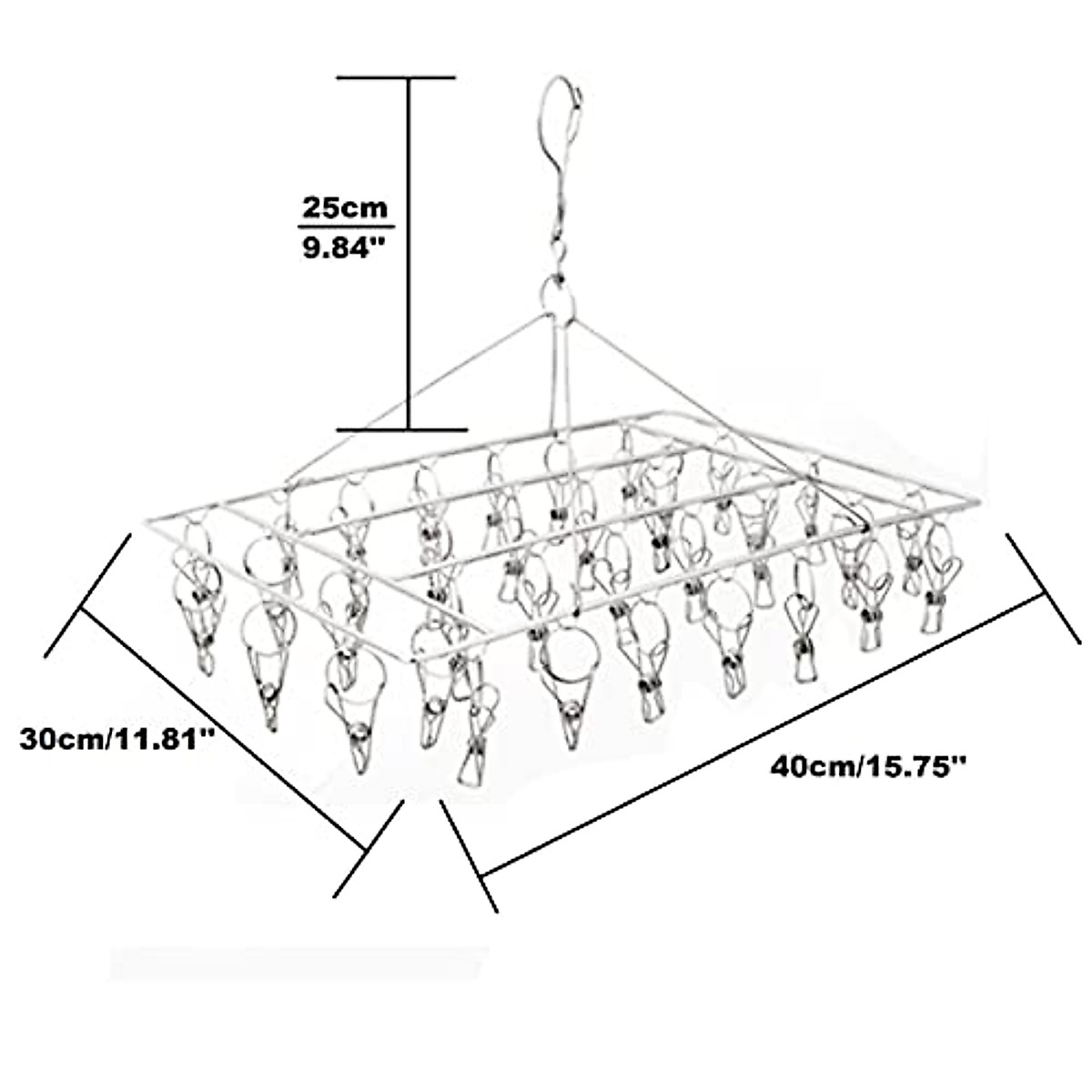 Mokife Clothes Sock Drying Rack with 36 Clips, Stainless Steel Underwear Dryer Swivel Laundry Hanger with Windproof Hook for Hanging Towels Bras Gloves Baby Clothes Indoor Outdoor