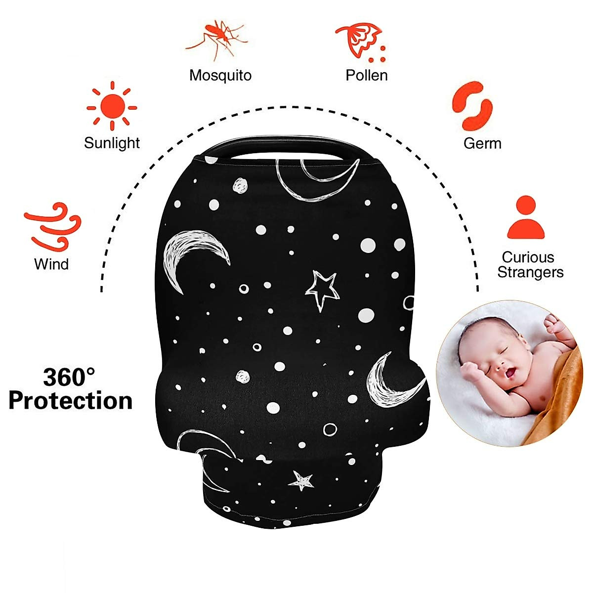 Nursing Cover Breastfeeding Scarf Night Sky Moon Stars - Baby Car Seat Covers, Stroller Cover, Carseat Canopy (11eb11i)