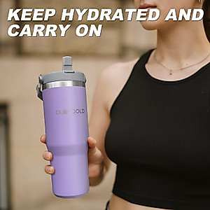 DLOCCOLD 30 oz Stainless Steel Tumbler with Flip Straw & Handle, Insulated Leak Proof Water Bottle with Sip Lid for Home, Office, Car, Sports, Outdoors, Reusable Cup with Straw, Cup Holder Friendly