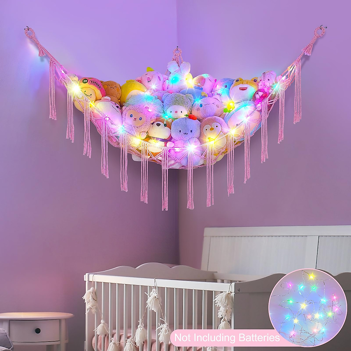 Unicorn Castle Stuffed Animals Hammock Net Toy Storage Organizer Stuffed Animals Storage Toy Holder Boho Macrame Hanging for Nursery Kids Girls Room Decor