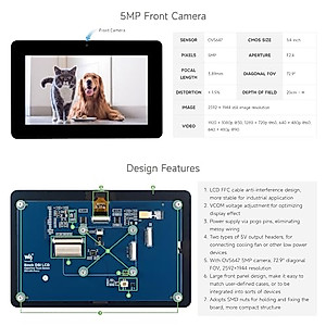 waveshare 8inch Capacitive Touch Display Compatible with Raspberry Pi 5/4B/3B+/3A+/3B/2B/B+/A+/CM3/3+/4 800×480 Resolution with 5MP Front Camera DSI Interface
