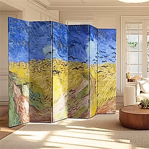 LANDCHY 6 Panel Room Divider Oversized 7.8FT W Foldable Room Divider Privacy Screen Van Gogh's Painting-Wheat Field with Crows,Foldable Portable Room Separating Divider Room Partition Freestanding