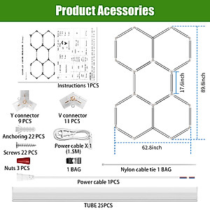 Tesiplz Hexagon Garage Light,25 Pack Upgraded 5 Grids LED Shop Light,240W 26400LM 6500K Super Bright Car Detailing Light,Plug-in Honeycomb Ceiling Light for Garage Workshop Basement Gym Warehouse