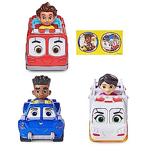 Disney Junior Firebuds, On The Move Rescue Team, 3 PK Diecast Metal Toy Car: Firetruck, Ambulance, and Police Car Kids Toys for Boys and Girls Ages 3+