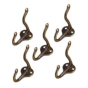 Levemolo 5pcs Bronzy Antique Kitchen Vintage Home Hanger Hole Hooks Single Mounted Small Towel Pants Dual Coat Bedroom Bronze for Hook Wall Clothes Bathroom Sturdy Two Retro