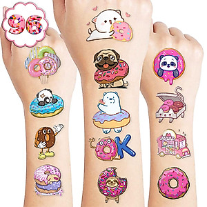 Donut Temporary Tattoos Birthday Party Decorations Supplies Party Favors 96PCS Tattoos Stickers Cute Kids Girls Boys Gifts Classroom School Prizes Themed Christmas