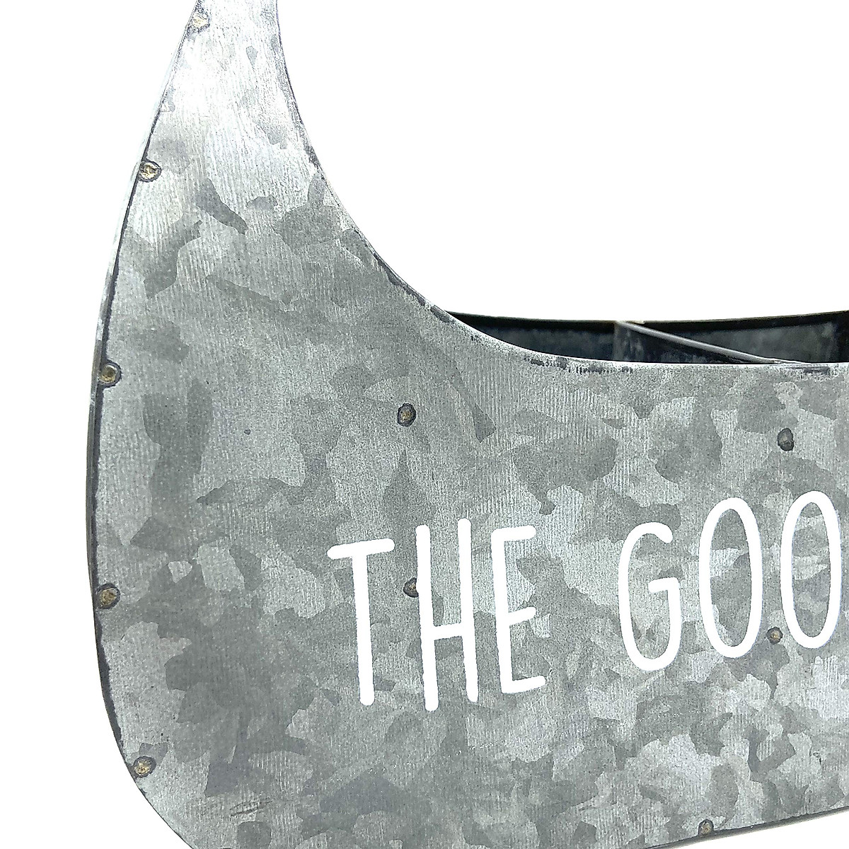 Boston Warehouse 55169 Canoe Shaped Galvanized Metal Flatware Caddy, 14 Inch, The Good Life