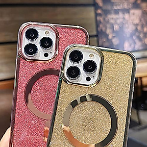 SKYLMW Cute Glitter Case for iPhone 11 6.1" Protective Luxury Magnetic iPhone 11 Case Compatible with Magsafe for Women Girls, [2Pcs Screen Protectors], Gold