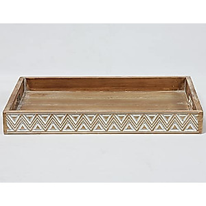 Dugunusu Farmhouse Wood Decorative Tray 16''X12'', Rustic Serving Tray, Tray for Ottoman, Coffee Table, Kitchen Counter, Crafts, Display (Rectangle Brown)