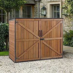 GUTINNEEN Outdoor Storage Shed,Wood & Metal Vertical Cabinet with Waterproof Roof,Small Shed for Garden,Garbage Can,Bike,Tool