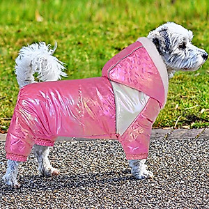 ASENKU Dog Puffer Coat, Reflective Dog Jacket Dog Winter Hoodie, Dog Clothes for Small Medium Dogs, Puppy Waterproof Outdoor Pajamas with D-Ring (Pink, XS)