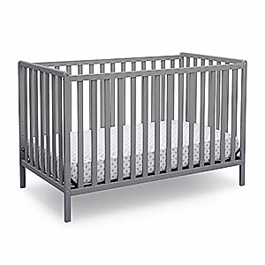 Delta Children Heartland 4-in-1 Convertible Crib Infant Changing Table with Pad + Serta Perfect Start Crib Mattress, Grey