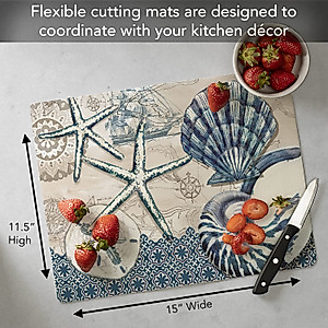 Cut N' Funnel Tide Pool Shells Designer Flexible Plastic Cutting Board Mat, 15" x 11.5", Made in the USA, Decorative, Flexible, Easy to Clean